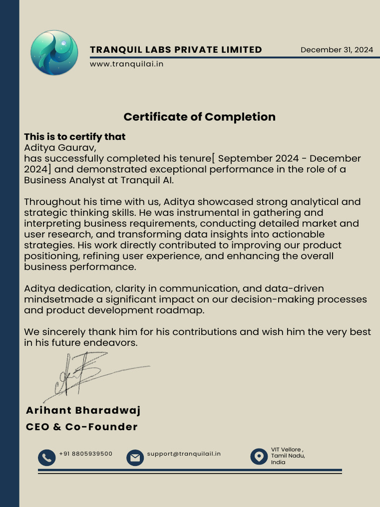 Tranquil Ai Certificate PDF | PDF