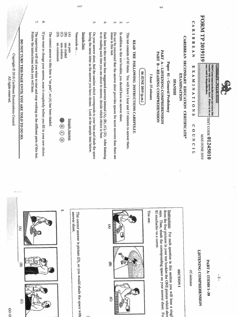 CSEC Spanish P1 2016, 2017, 2019 | PDF