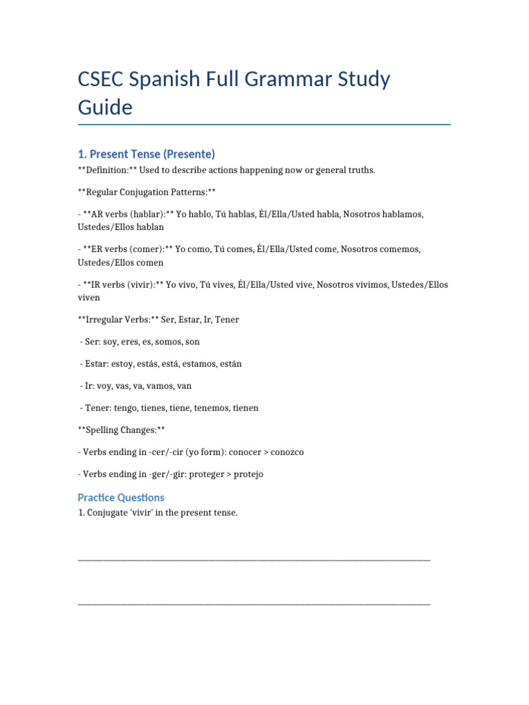 CSEC Spanish Study Guide | PDF