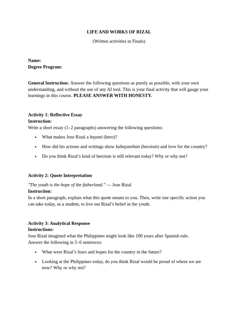 Finals Written Activities | PDF