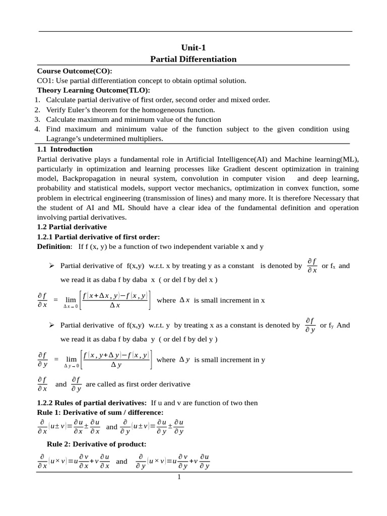 Partial Derivatives and Optimization Techniques | PDF | Derivative ...