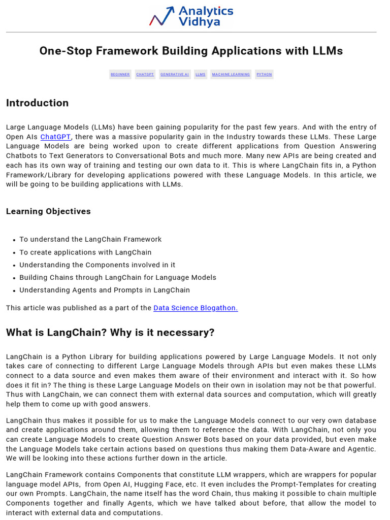 One Stop Framework Building Applications With Llms | PDF | Python (Programming Language ...