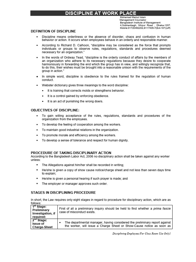 Work Place Discipline File | PDF | Disciplines | Employment