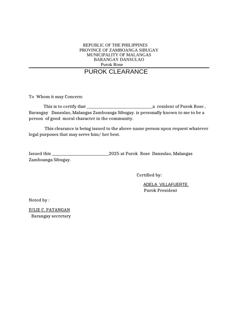 Purok Clearance | PDF