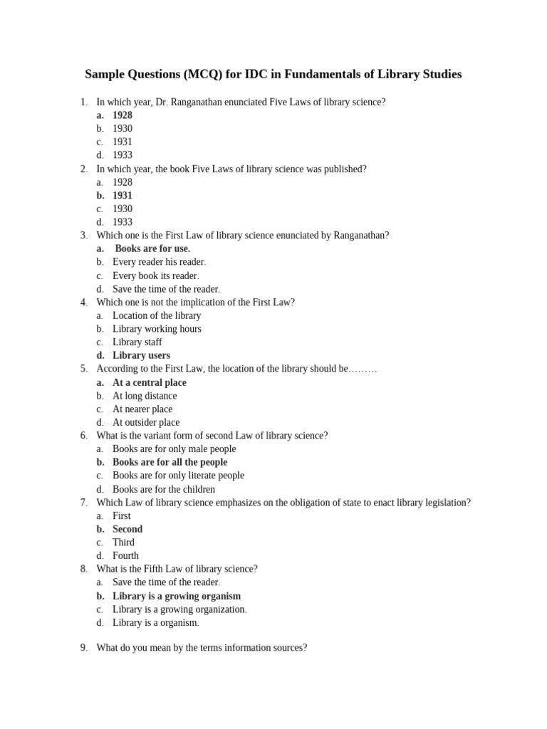 Mcqs For Idc Library Science | PDF | Dictionary | Books