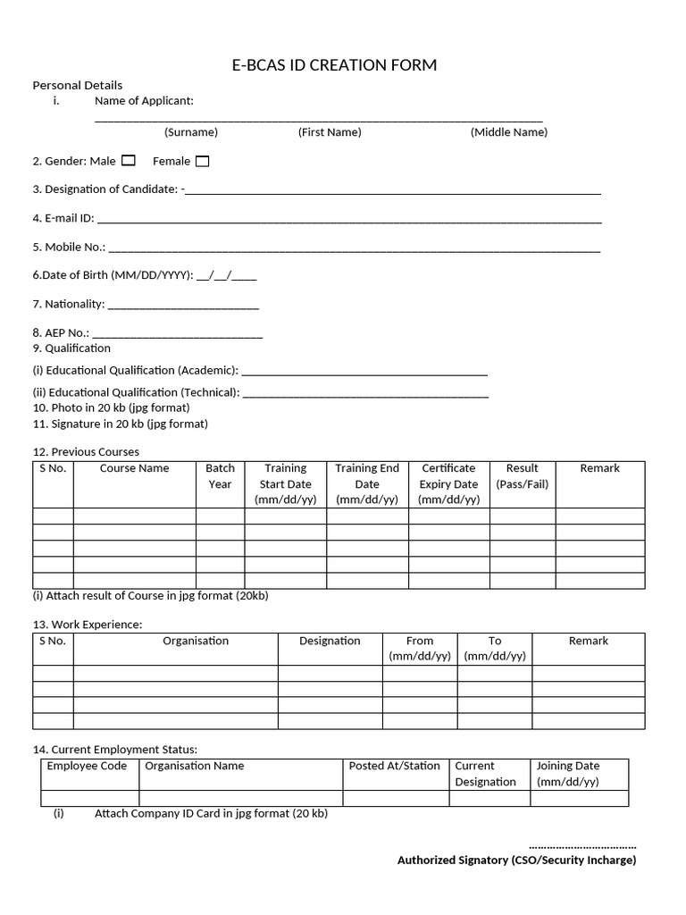 E-BCAS ID Creation Form | PDF