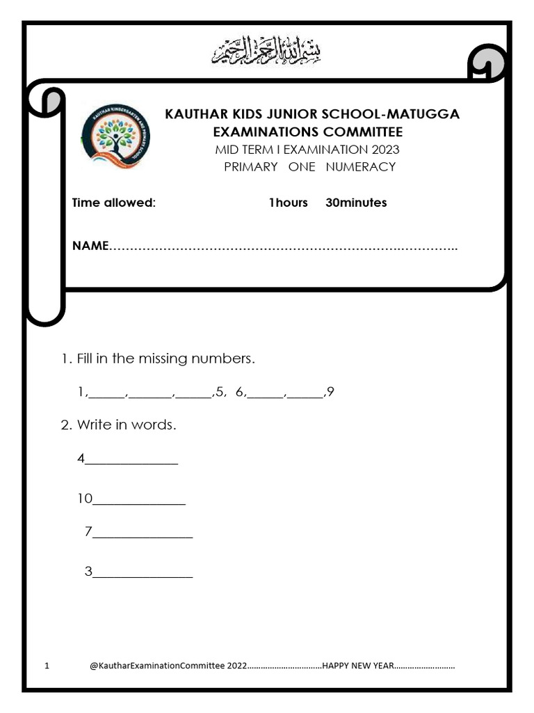 Primary One Numeracy Exam 2023 | PDF | Mathematical Relations ...