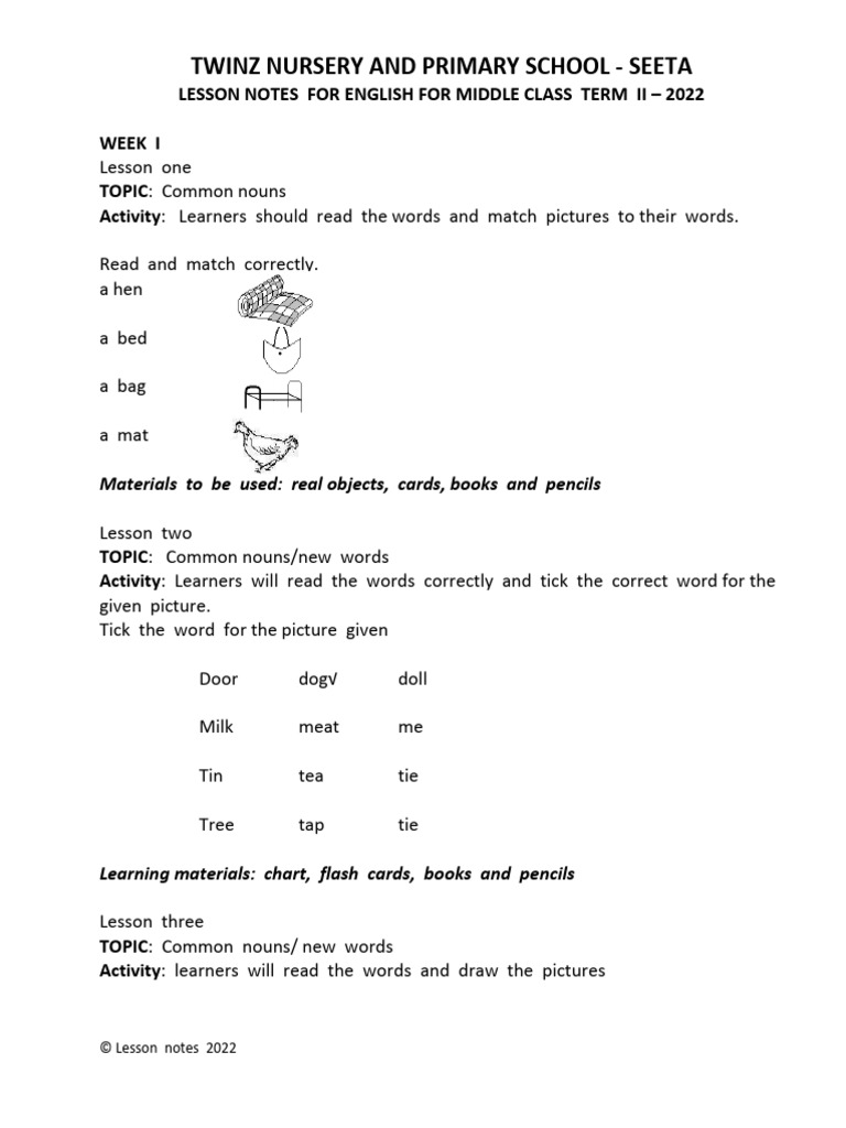 Term 2 Lesson Notes For Middle For English | PDF | Linguistic ...