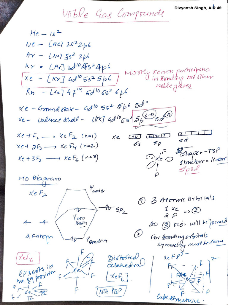 Noble Gas Compounds | PDF | Atoms | Gases