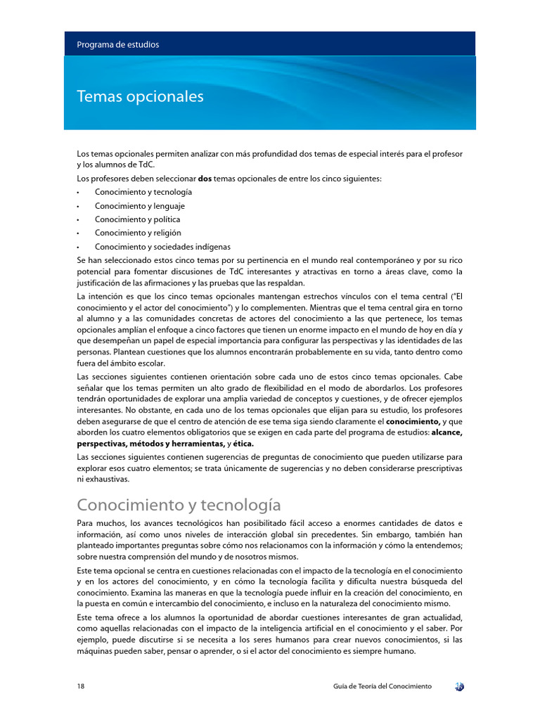 Temas Opcionales - Guía TDC | PDF | Conocimiento | Pensamiento