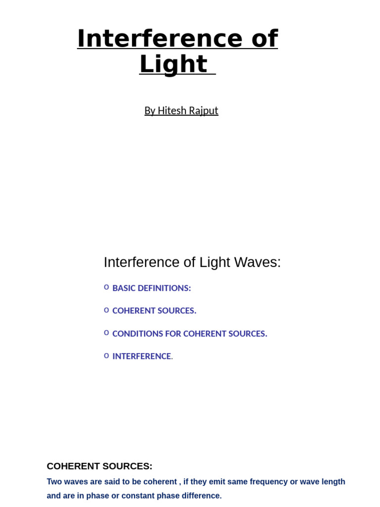 Interference of Light | PDF | Polarization (Waves) | Coherence (Physics)