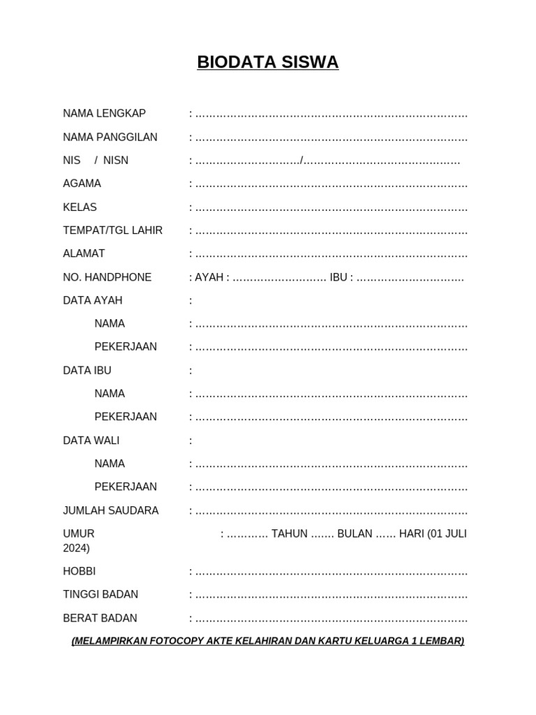 Biodata Siswa | PDF