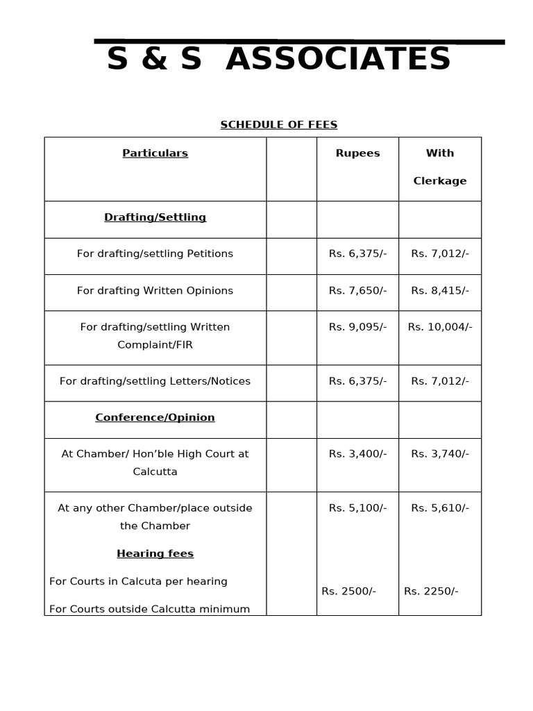 Hearing Fees Schedule for S & S Associates | PDF