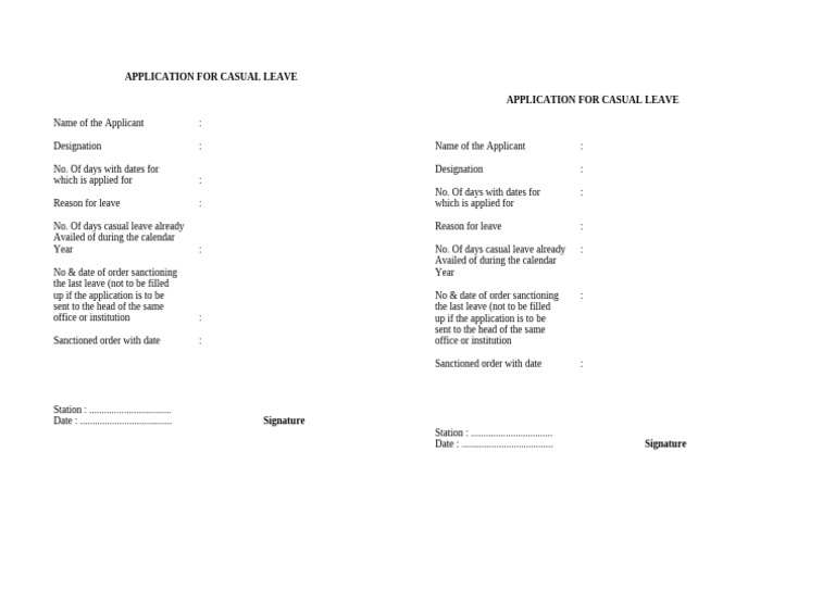 Casual Leave Application Form | PDF