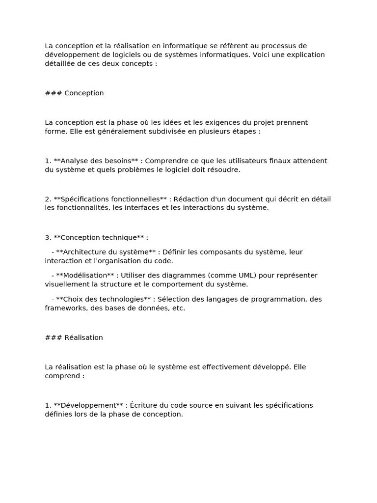 Conception et réalisation en informatique | PDF | Développement de ...