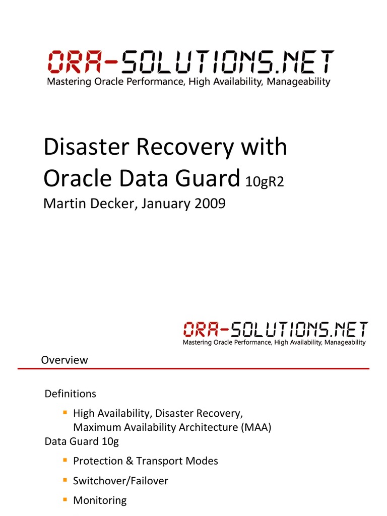 Disaster Recovery With Disaster Recovery With Oracle Data Guard | PDF ...