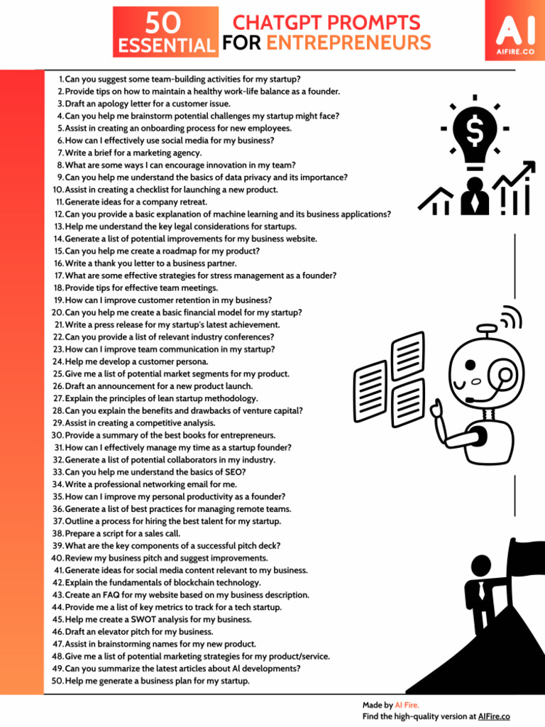 50 Essential ChatGPT Prompts For Entrepreneurs | PDF