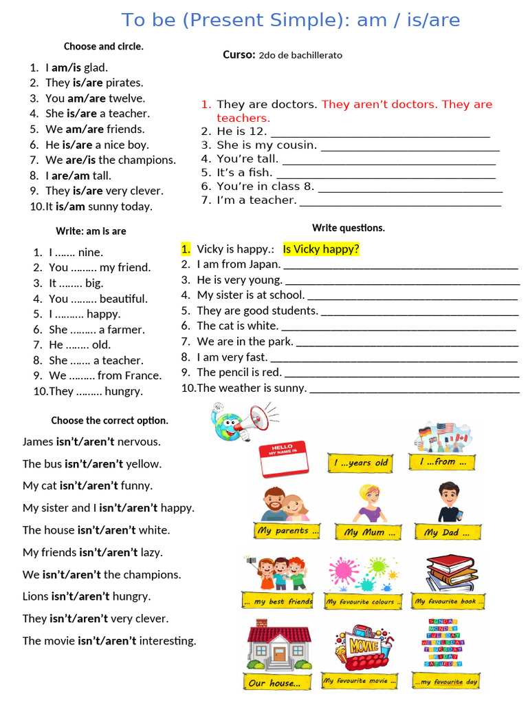 To Be Present Simple Am Is Are Worksheet | PDF