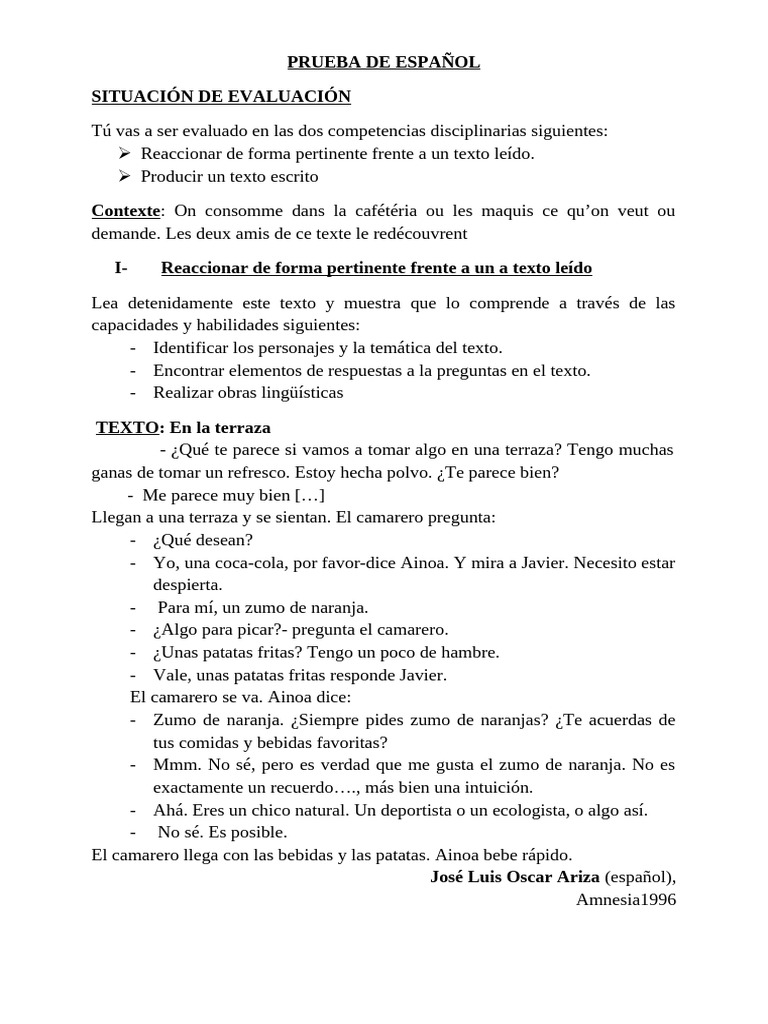 Prueba de Espanol 4eme-1 | PDF