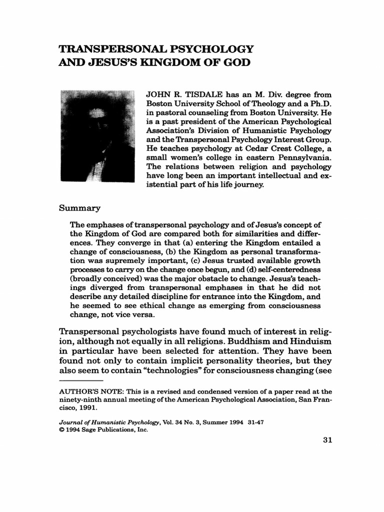 (Journal of Humanistic Psychology 1994-Jul Vol. 34 Iss. 3) Tisdale, J ...