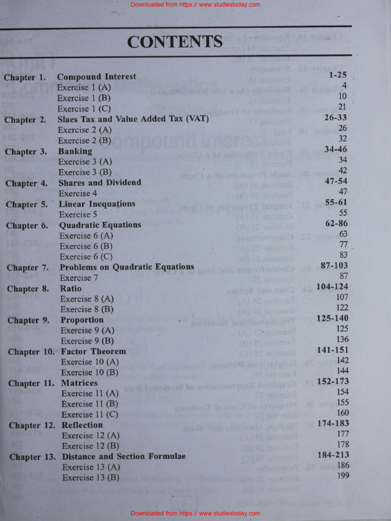 ICSE Class 10 Maths Arun Deep Contents | PDF