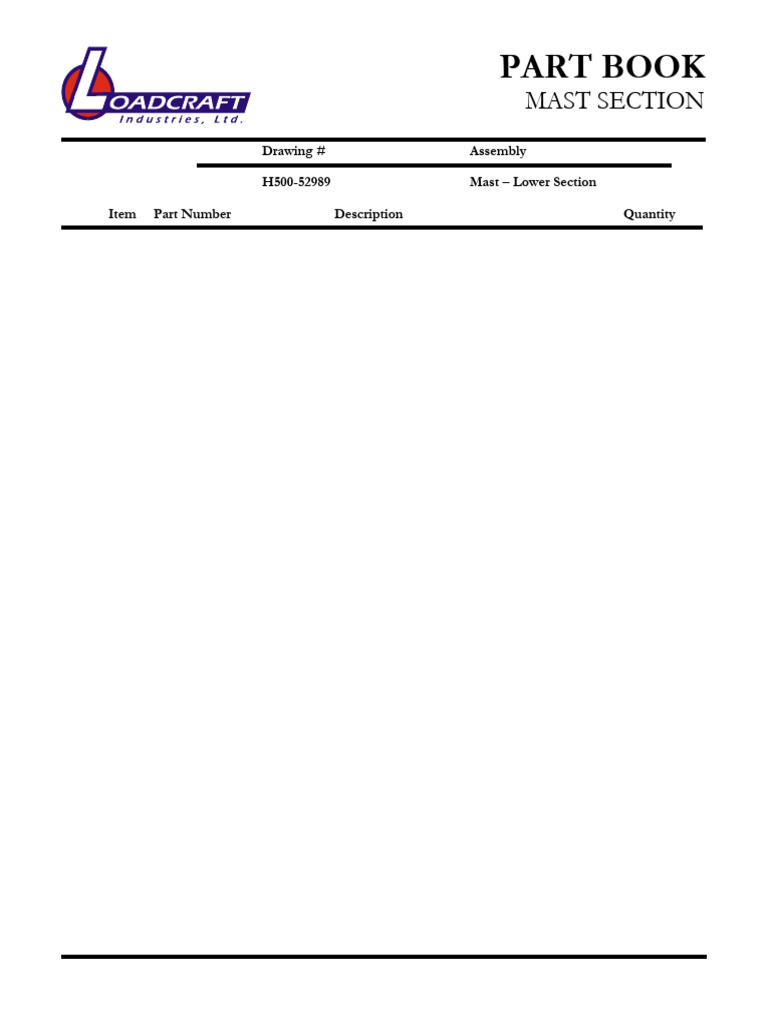Loadcraft Mast Assembly Parts List | PDF | Pipe (Fluid Conveyance ...