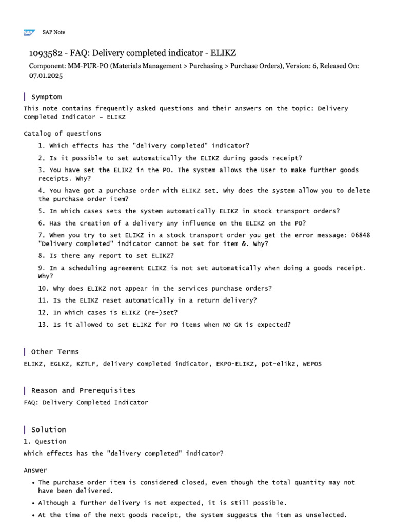 Delivery Completed Indicator Related Questions in Sap | PDF