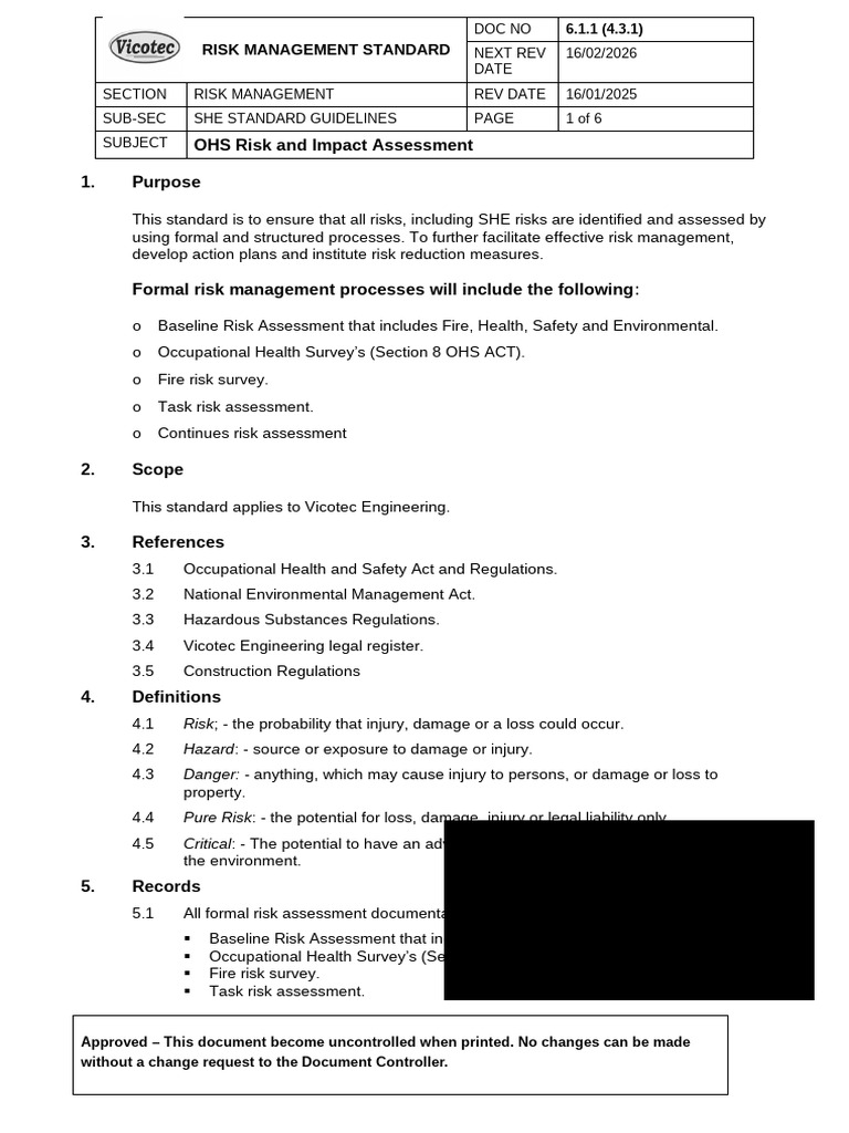 OHS Risk and Impact Assessment Guide | PDF | Occupational Safety And ...
