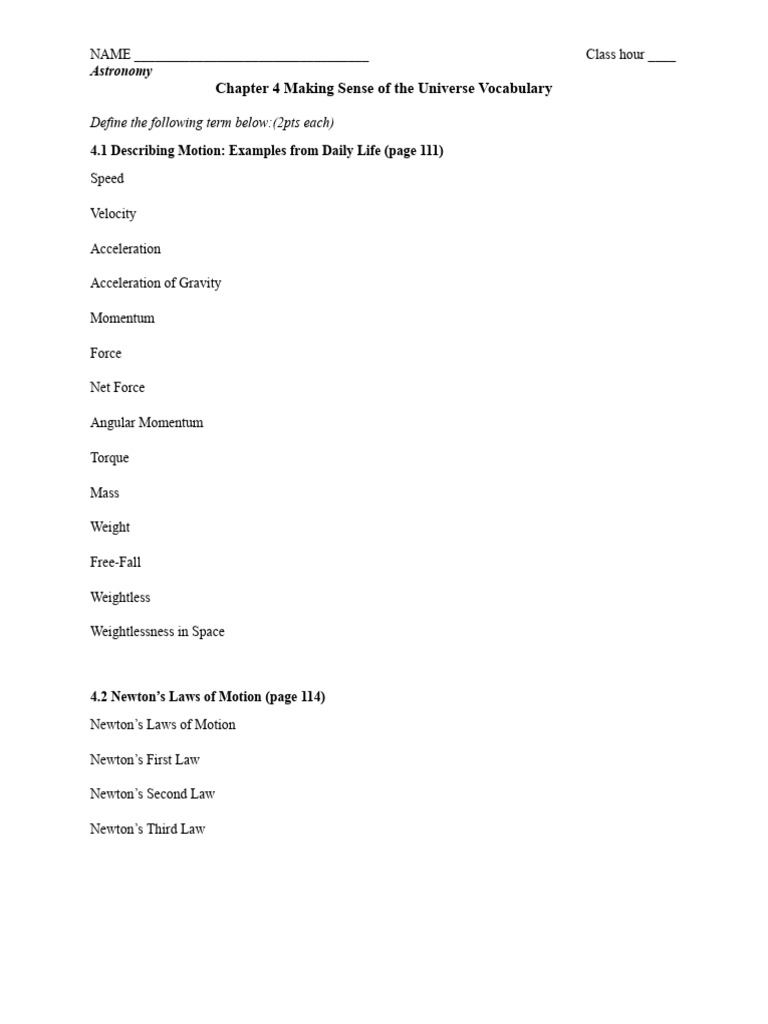 Chapter 4 Astronomy Vocabulary | PDF