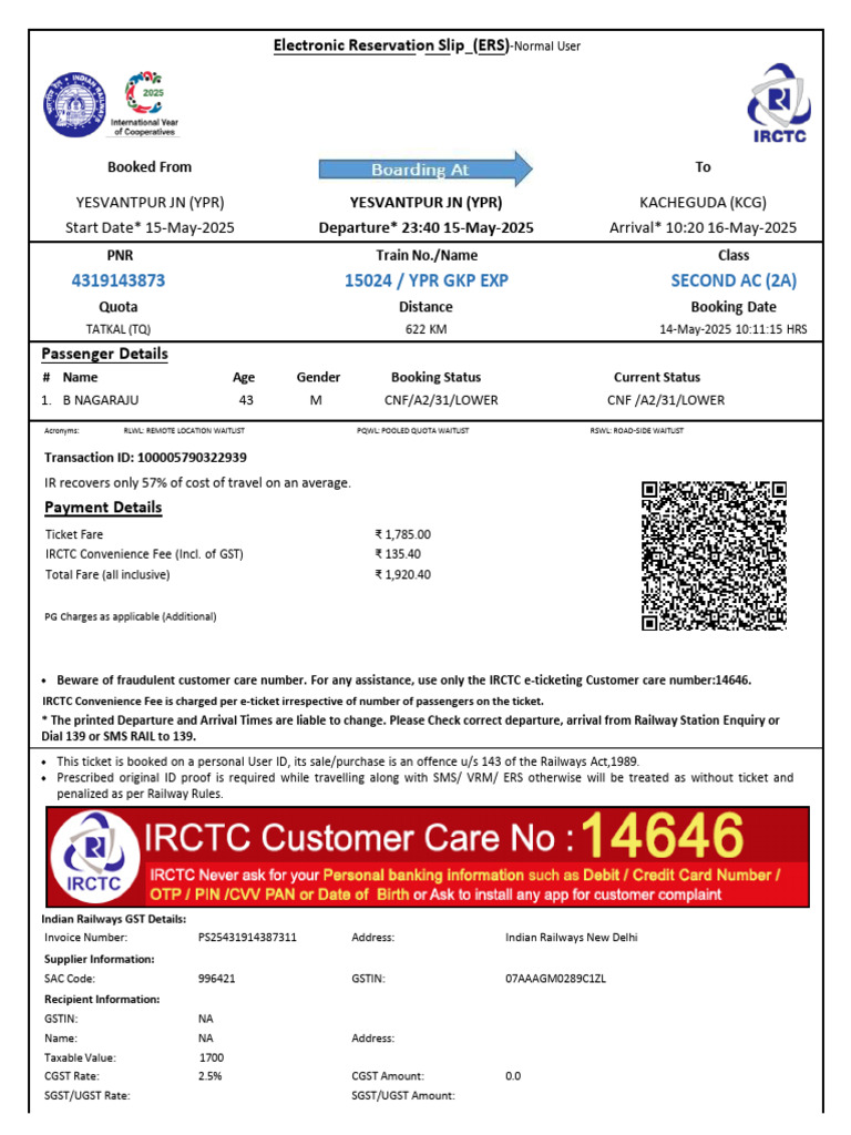 Train Ticket | PDF | Payments