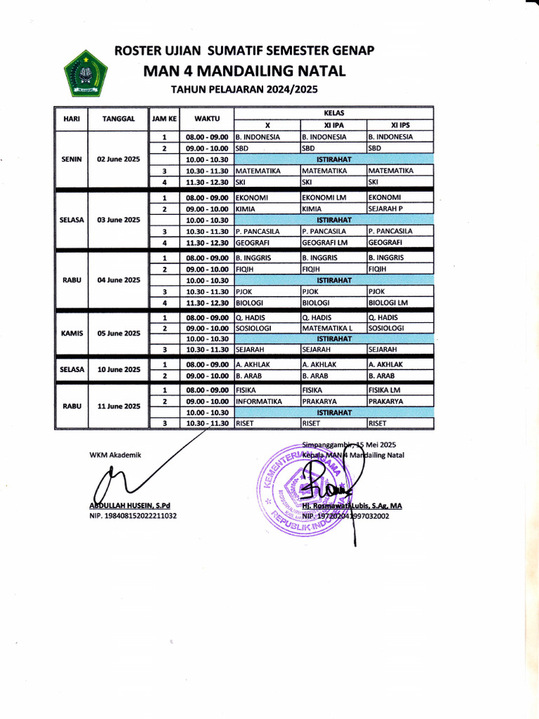 Roster Ujian Sumatif Semester Genap 2025 | PDF
