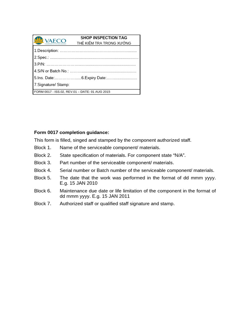 Form 0017 Completion Instructions | PDF