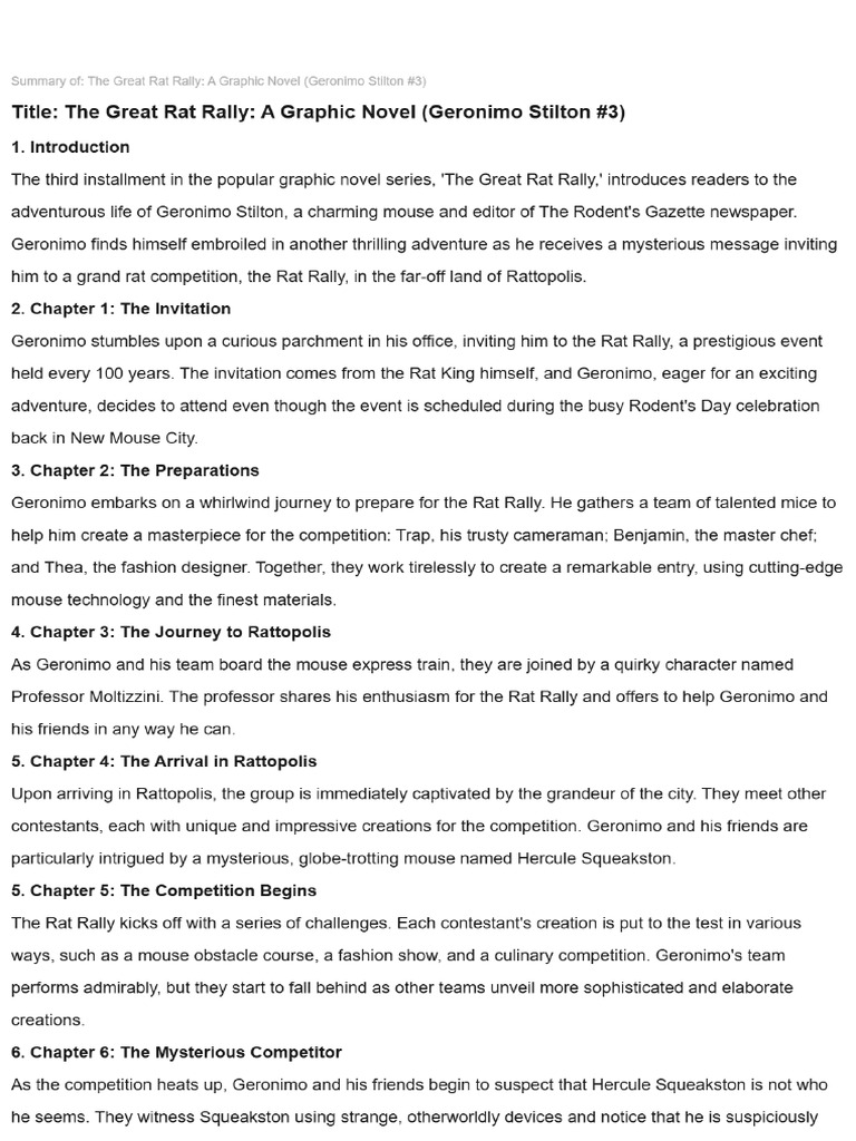 The Great Rat Rally - A Graphic Novel (Geronimo Stilton #3) | PDF