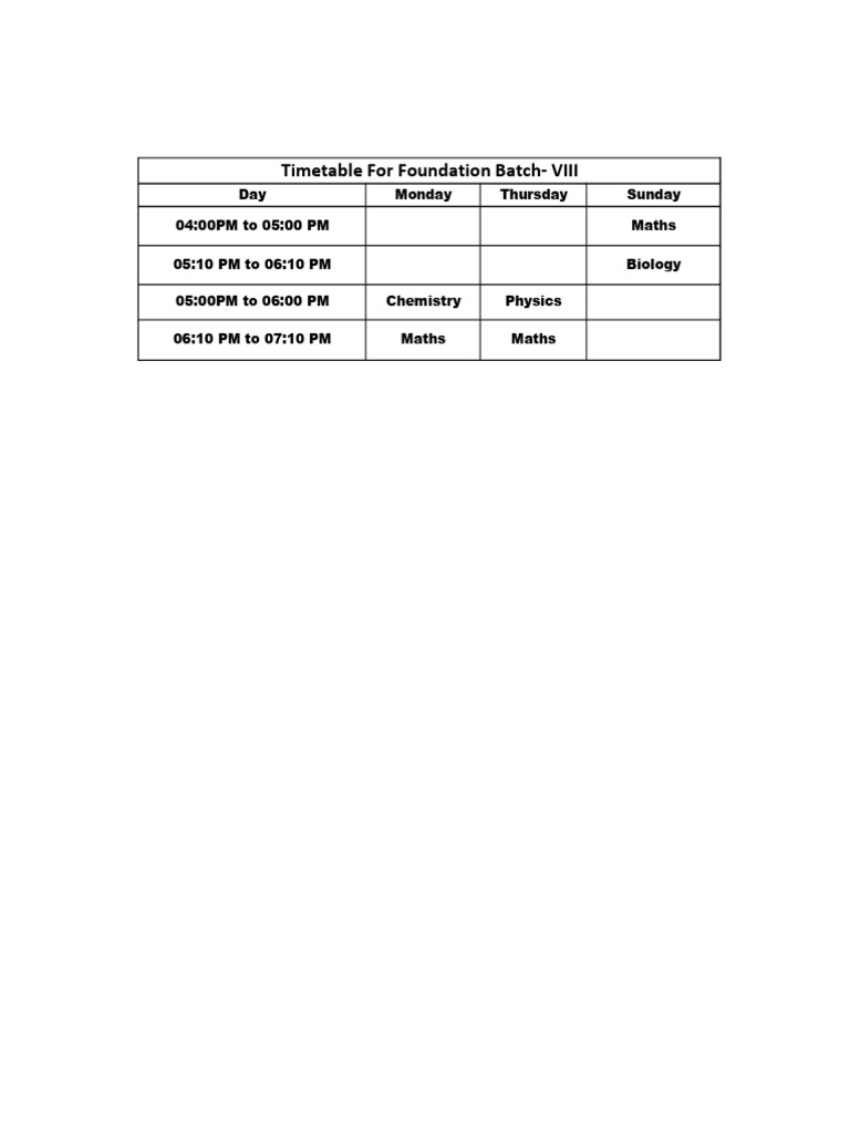 Revised Timetable - Foundation Batch | PDF