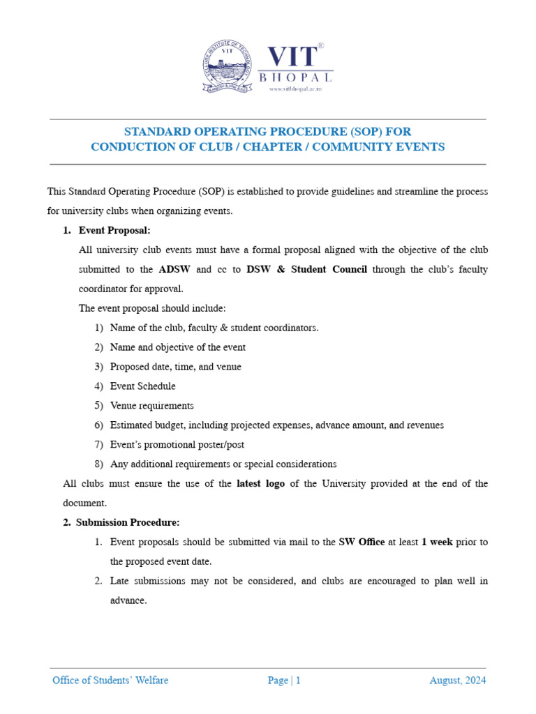 Standard Operating Procedure (SOP) For Clubs | PDF