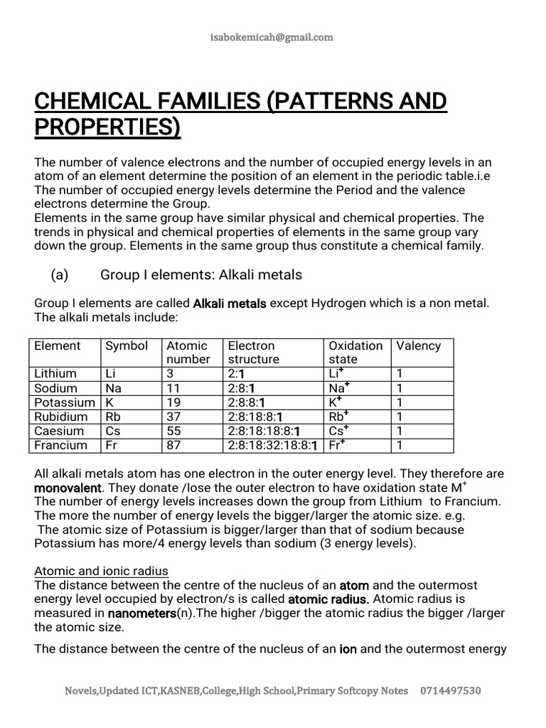 Chemical Families (Patterns & Properties) - Chemistry-1 | PDF ...