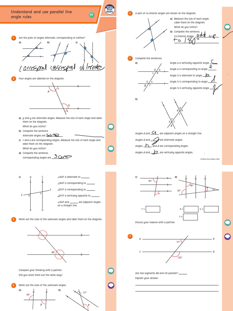 Y7 Summer Block 2 WO10 Understand and Use Parallel Line Angle Rules H ...