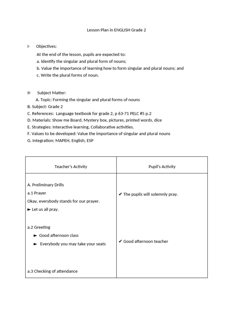 Detailed Lesson-WPS Office | PDF | Plural | Grammatical Number