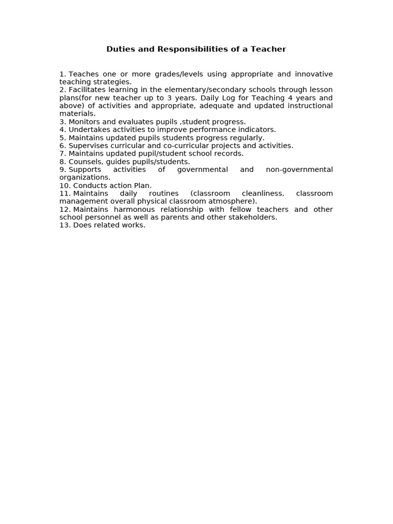 Teacher Duties and Responsibilities Guide | PDF