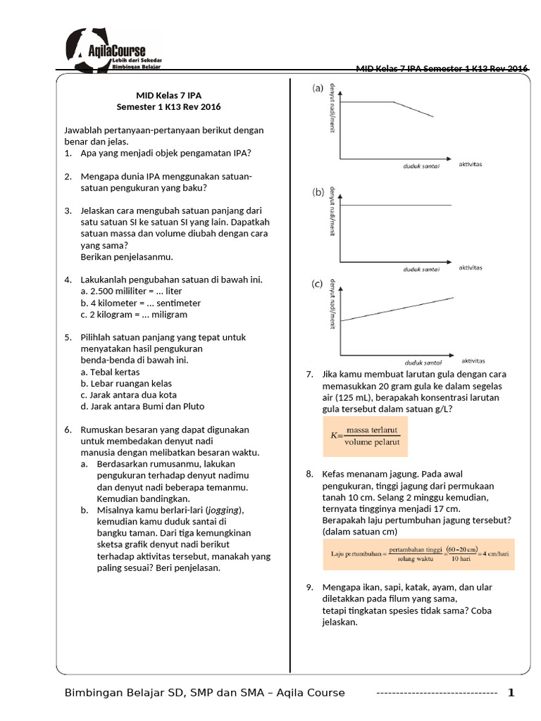 Kelas 7 IPA MID Semester 1 K13 2017 | PDF