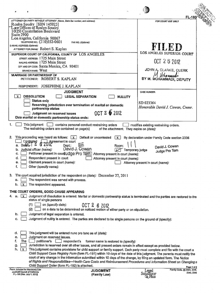 SCAN0815 - 000 Court Conformed Copy of Judgment Filed 10262012 | PDF