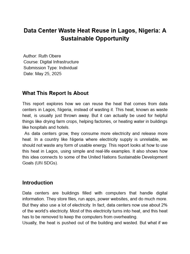 Data Center Waste Heat Reuse in Lagos, Nigeria - A Sustainable ...