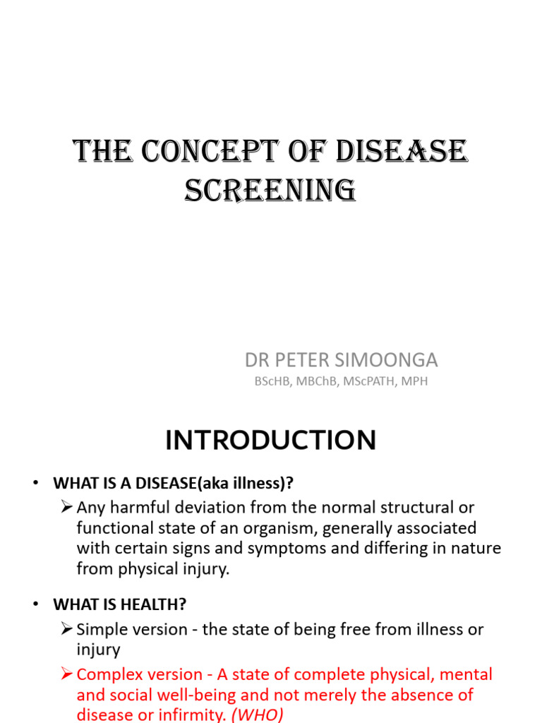 18.med4 .Commed Disease Screening Presentation1 | PDF | Urine | Preventive Healthcare