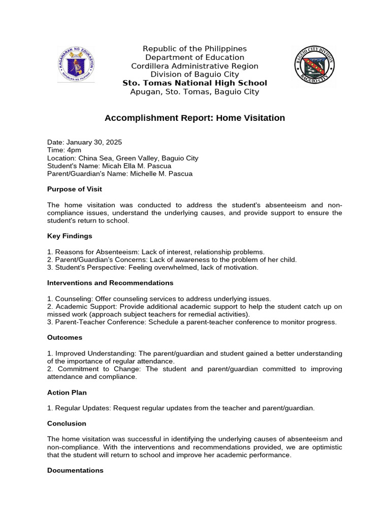 Home Visitation Report for Micah Pascua | PDF