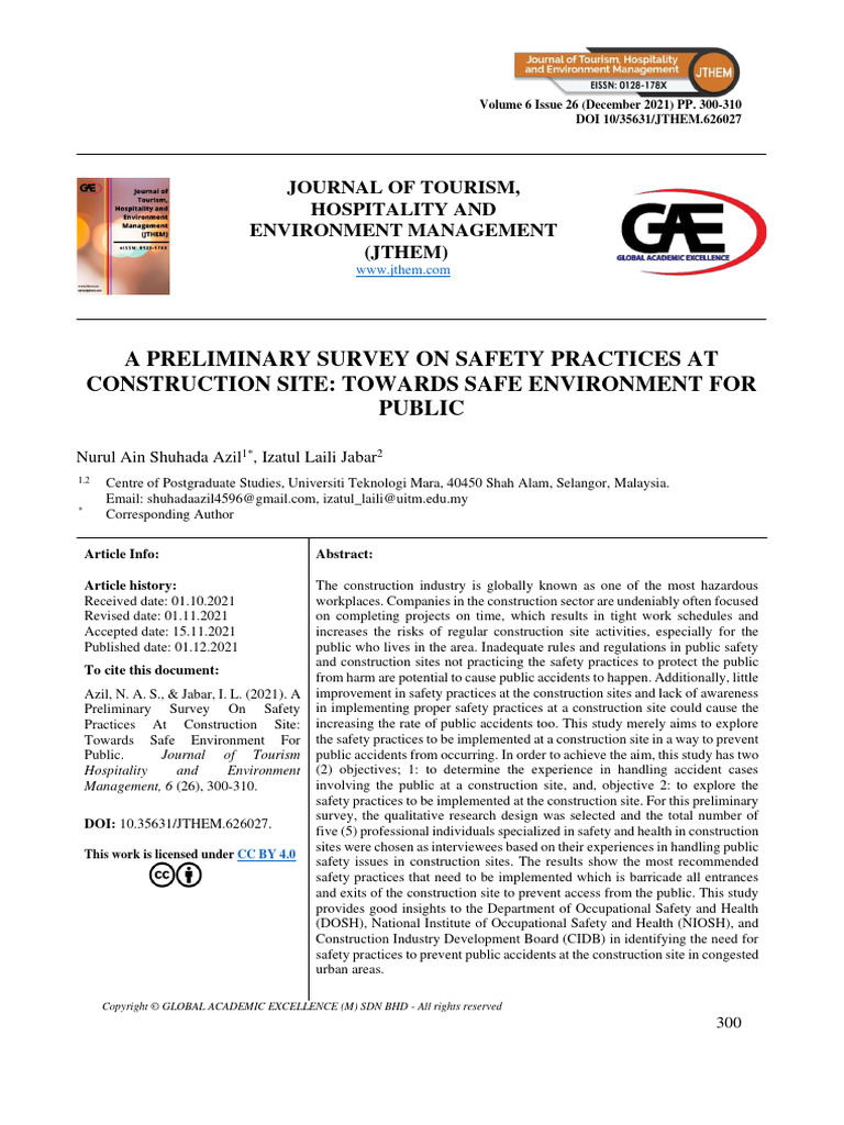 A Preliminary Survey On Safety Practices | PDF | Occupational Safety ...