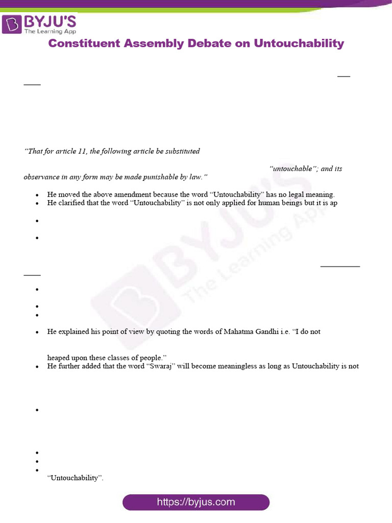 Constituent Assembly Debate On Untouchability | PDF | Dalit | Government