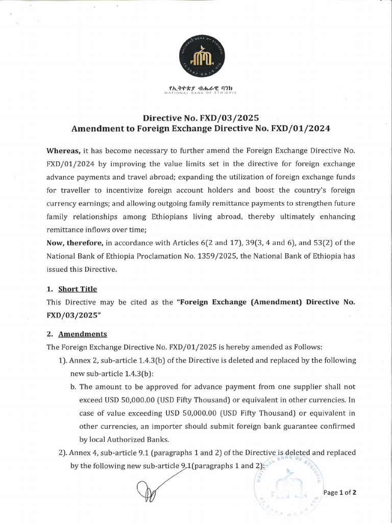 FXD32025 AMENDEMENT TO FOREIGN EXCHANGE DIRECTIVE No. FXD012024 | PDF
