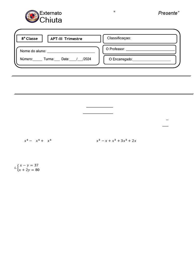 APT 8 Classe Chiuta 2024 III Trimestre | PDF | Círculo | Triângulo