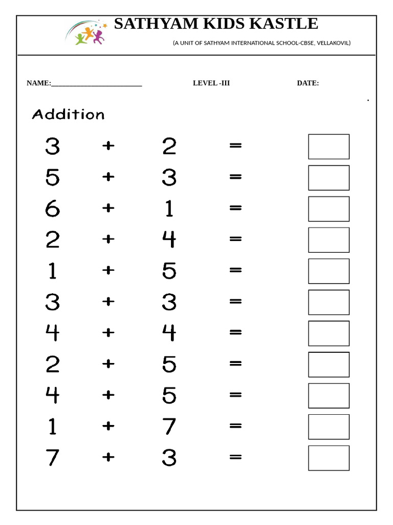 Addition Worksheet2 (l3 SMS) | PDF