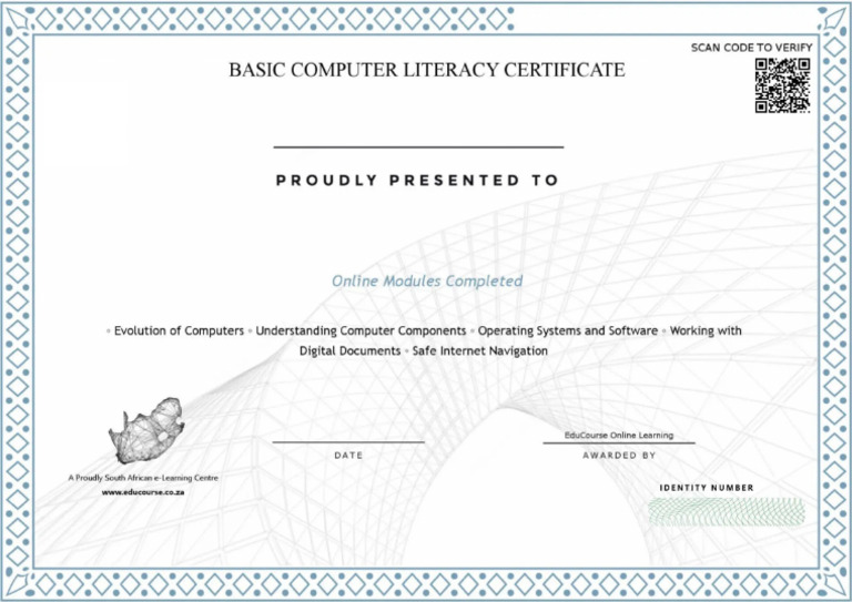 Computer Literacy Certificate Overview | PDF
